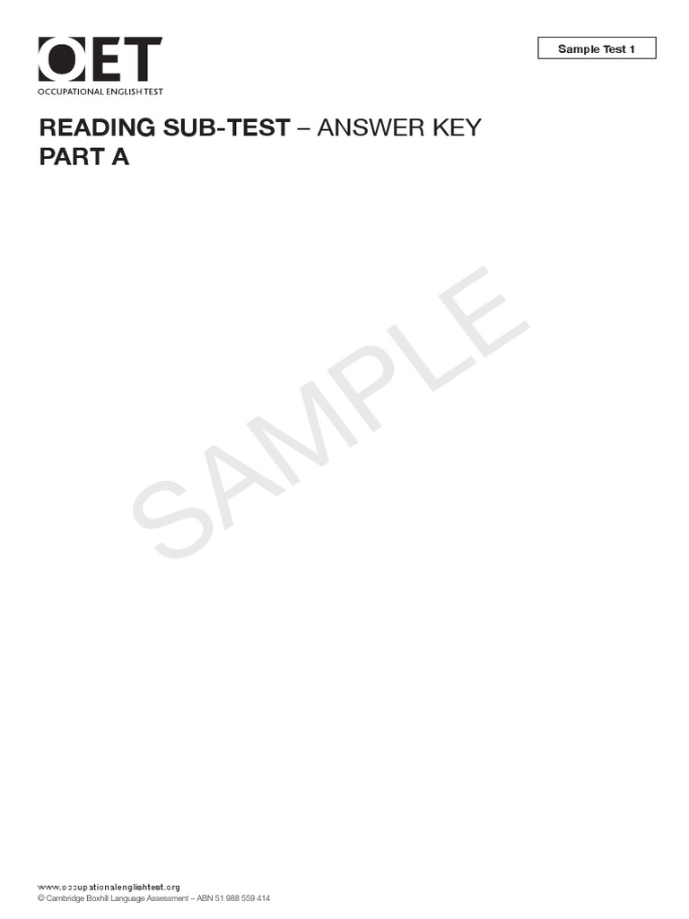 Reading Sample Test 1 Answer Key Part A PDF | PDF