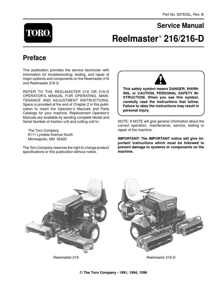 Toro Reelmaster 216 Mower Service Repair Manual.pdf | Litre | Gallon | Free 30-day Trial | Scribd