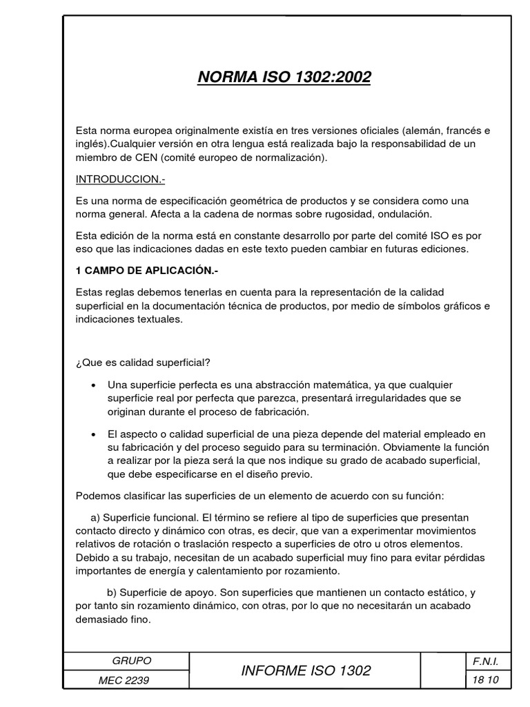 Informe Norma Iso 1302 | PDF | Muestreo (Estadísticas) | Fricción