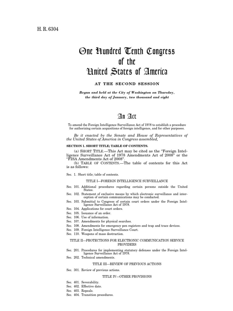 FISA AmendmentsAct of 2008 | PDF | Foreign Intelligence Surveillance ...