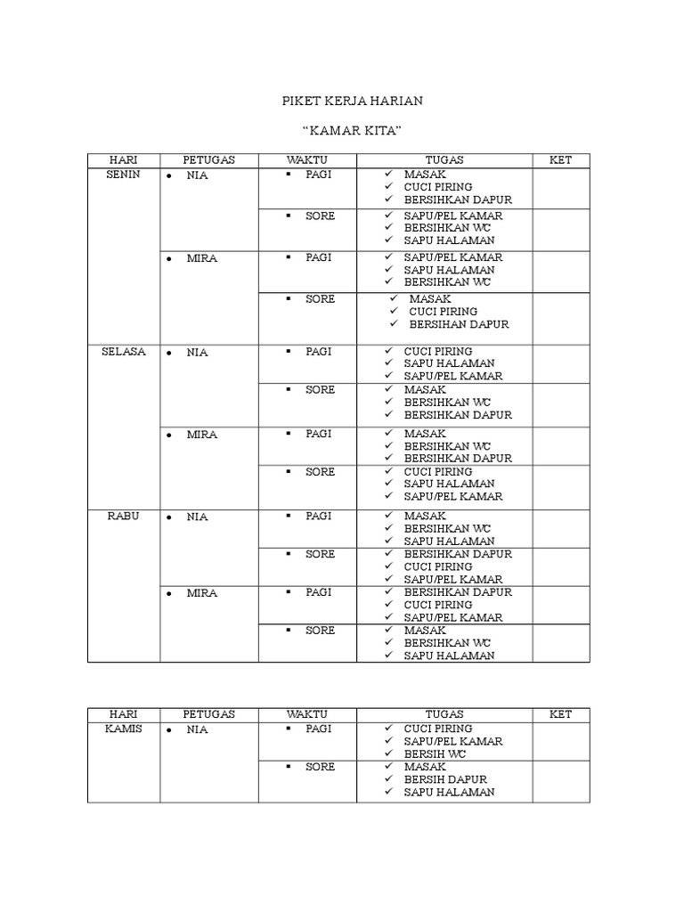 Contoh Piket Harian | PDF | Kesehatan Holistik