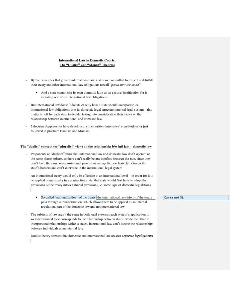 Week-11 Dualist and Monist Theories | PDF | International Law | Treaty