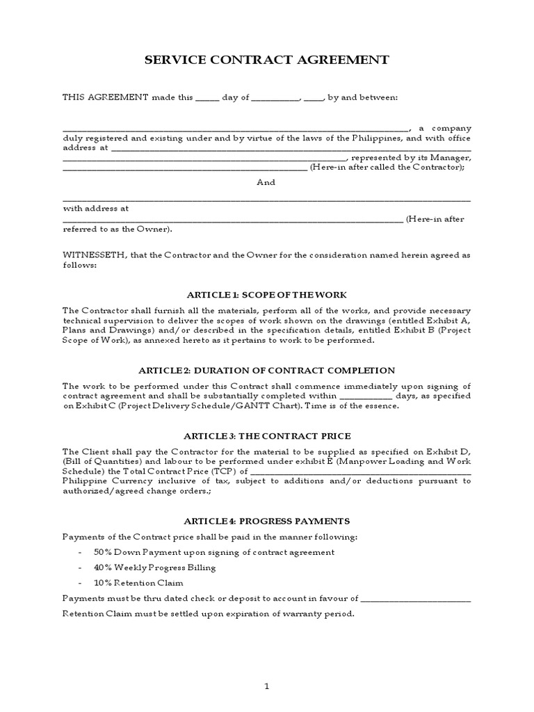 Service Contract Agreement Template | PDF | General Contractor | Civil ...