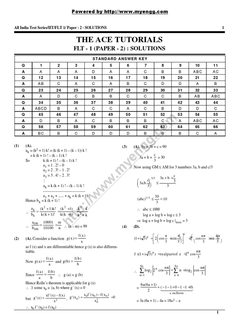 The Ace Tutorial Paper2 Sol | PDF | Differential Geometry | Mathematical Objects