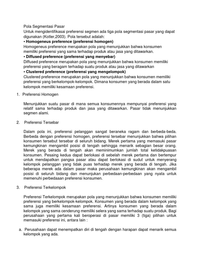 Pola Segmentasi Pasar | PDF