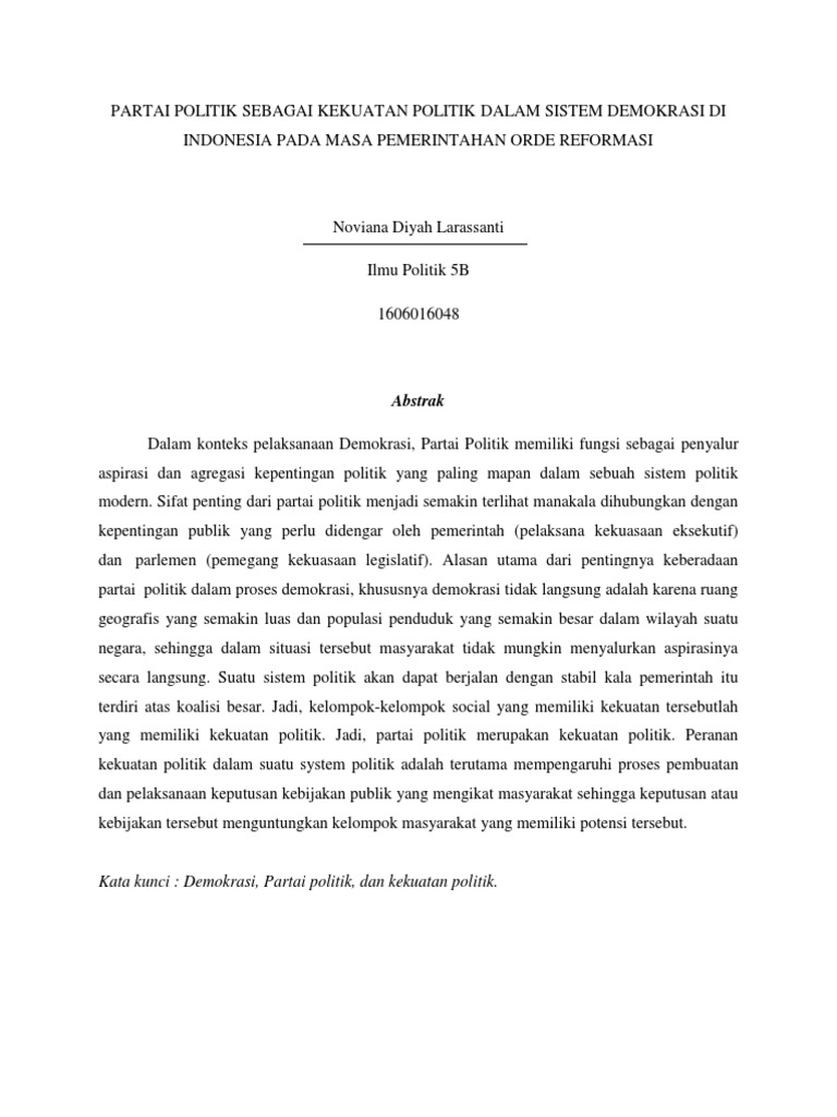 Partai Politik Sebagai Kekuatan Politik Dalam Sistem Demokrasi Di ...