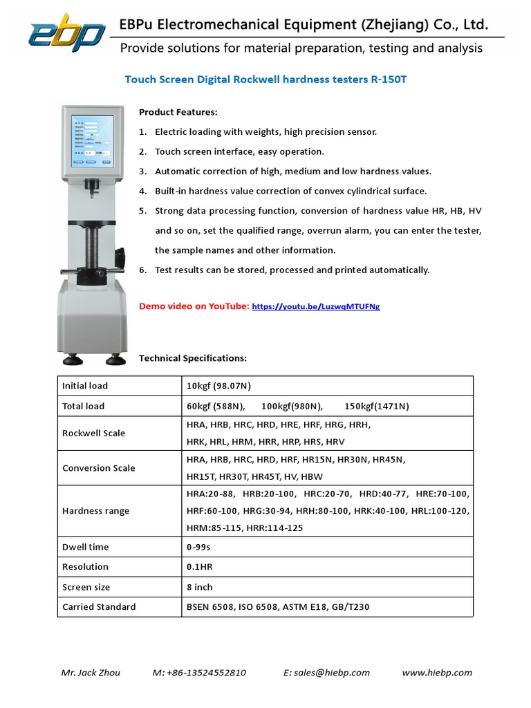 Touch Screen Digital Rockwell Hardness Tester R-150T With HRA HRB HRC ...