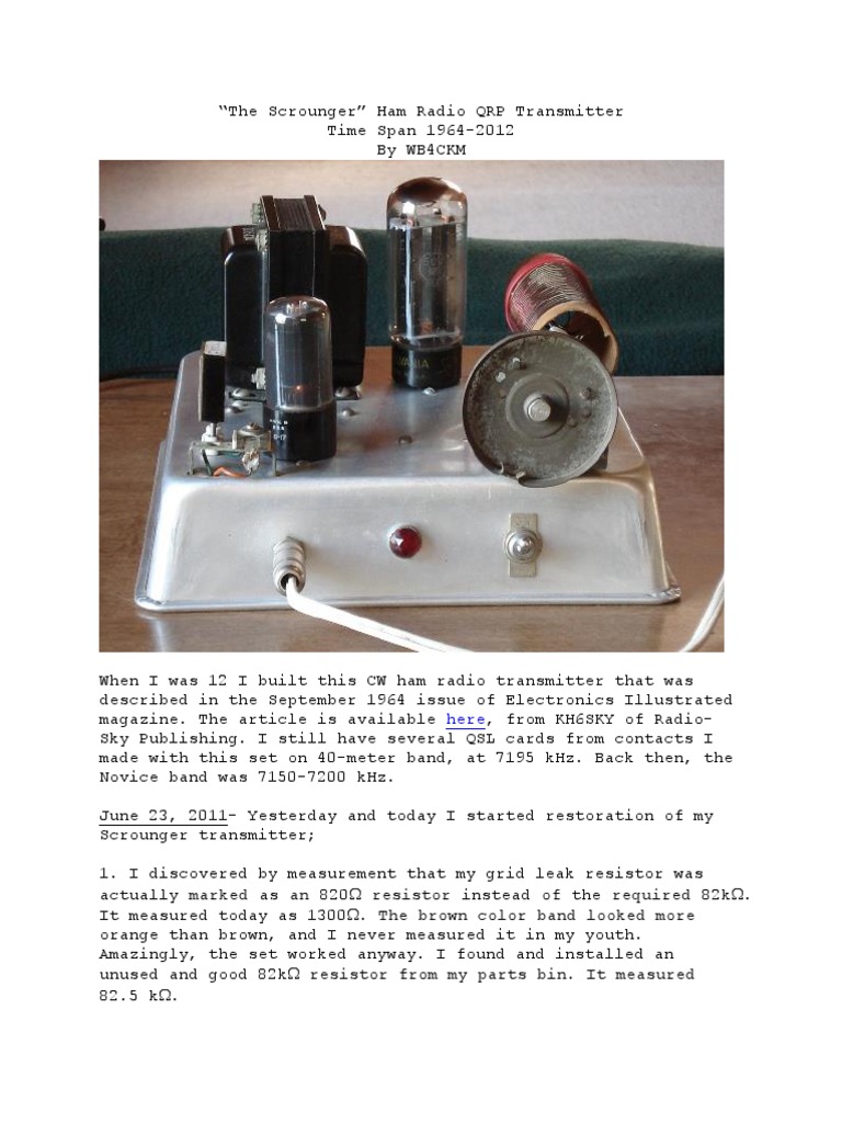 The Scrounger A Ham Radio Transmitter Project | PDF | Capacitor ...