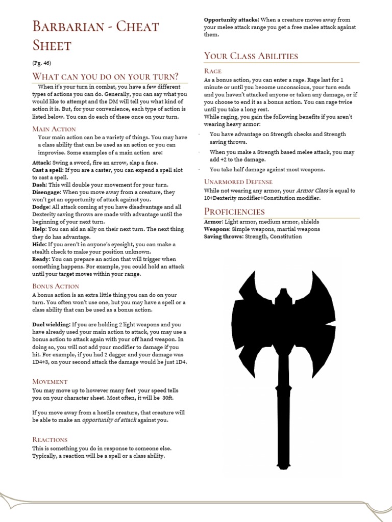 D&D Cheat Sheets PDF | PDF | Leisure