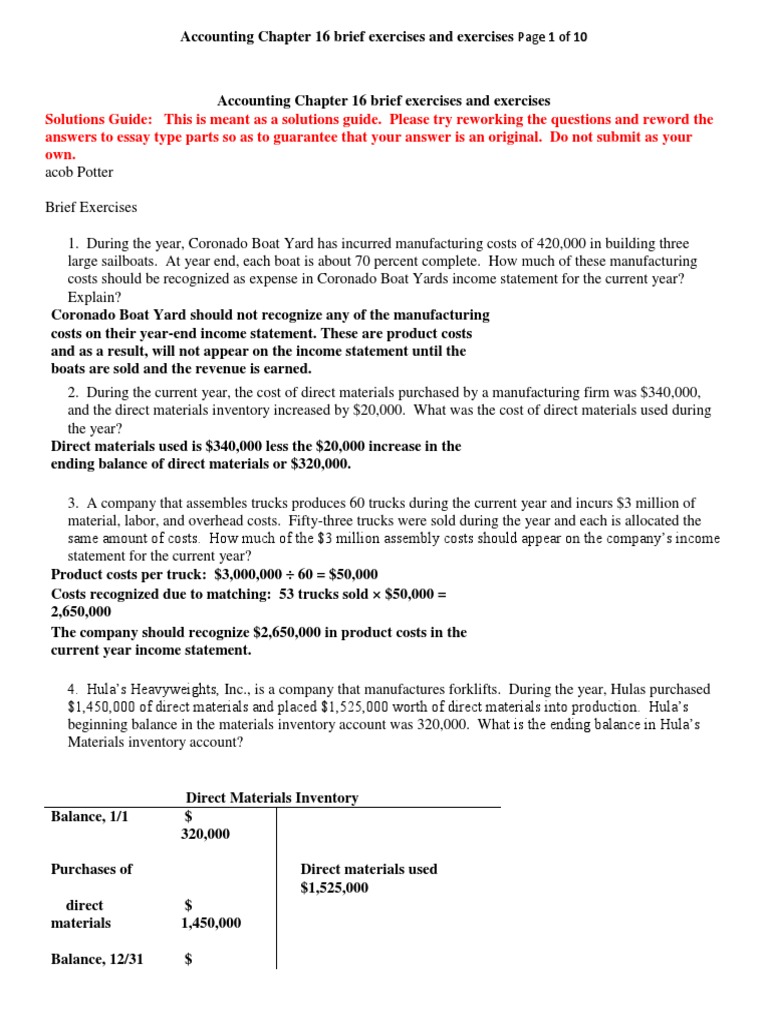 Accounting Chapter 16 Brief Exercises and Exercises | PDF | Cost Of ...
