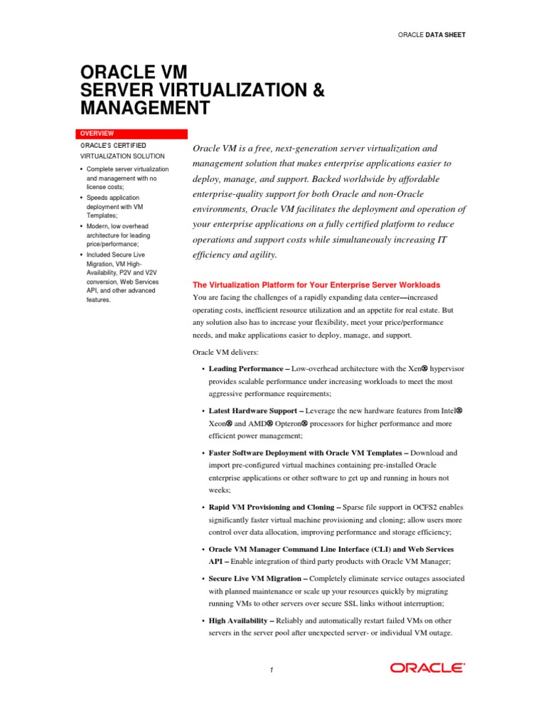 Oracle VM Server Virtualization & Management: The Virtualization Platform For Your Enterprise ...