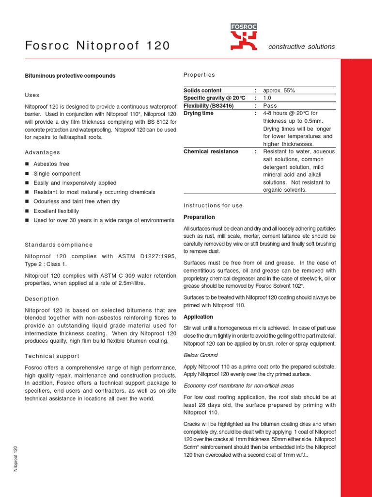 Nitoproof 120 | Download Free PDF | Solution | Asphalt