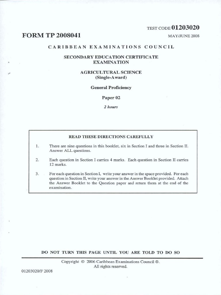 CSEC Agri Science SA June 2008 P2 | PDF | Farms | Soil