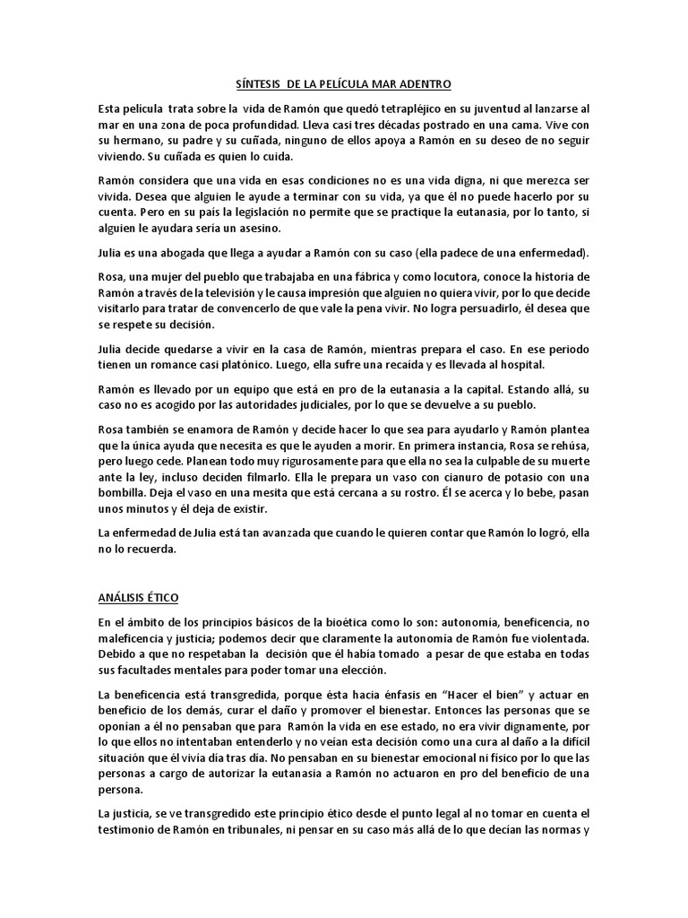 Síntesis de La Película Mar Adentro | PDF