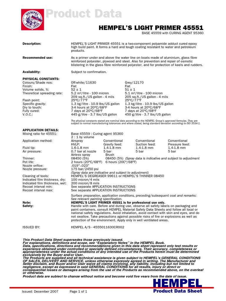 Product Data Sheet - Hempel Light Primer Eng | PDF | Materials | Nature