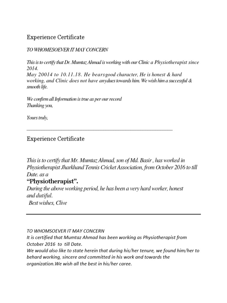 Experience Certificate Formate | PDF