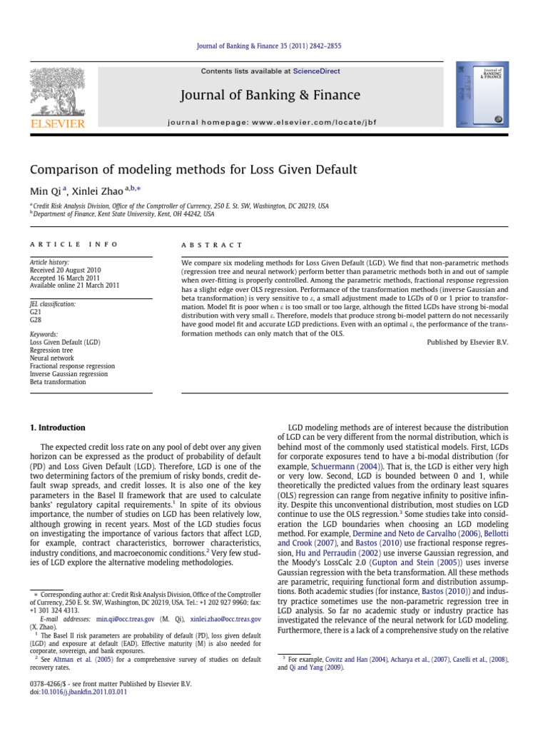 Comparison of Modeling Methods For Loss Given Default | PDF ...
