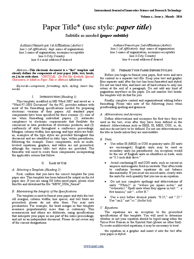 Ijisrt Paper Temp | PDF | Citation | Bracket