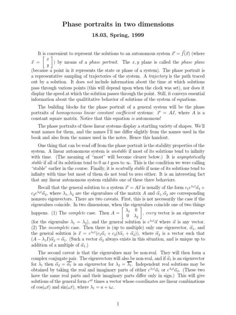 Phase Portraits | PDF | Stability Theory | Eigenvalues And Eigenvectors
