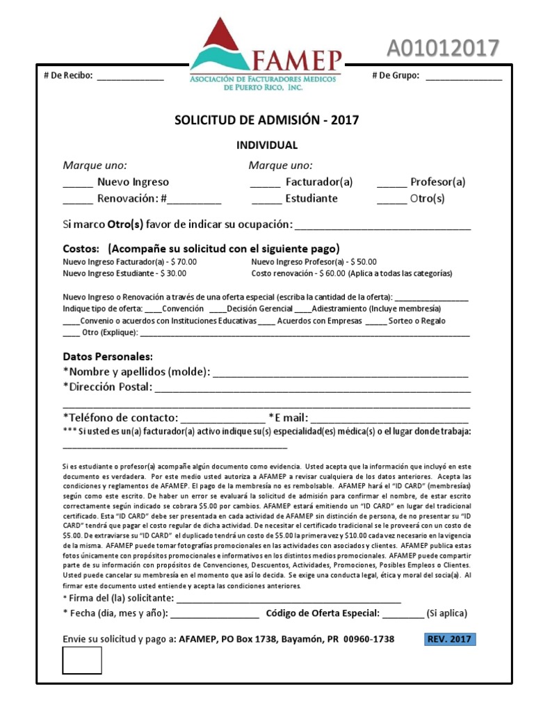 Solicitud de Admisión AFAMEP 2017 | PDF | Business | Science