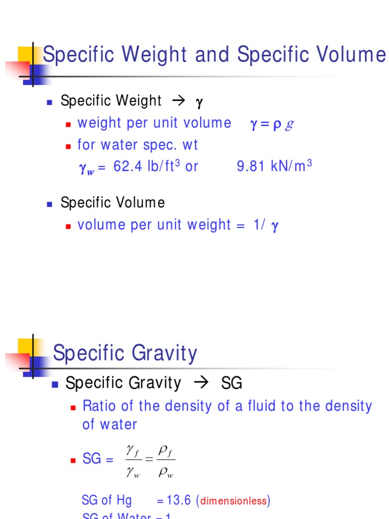 Specific Weight and Specific Volume | PDF