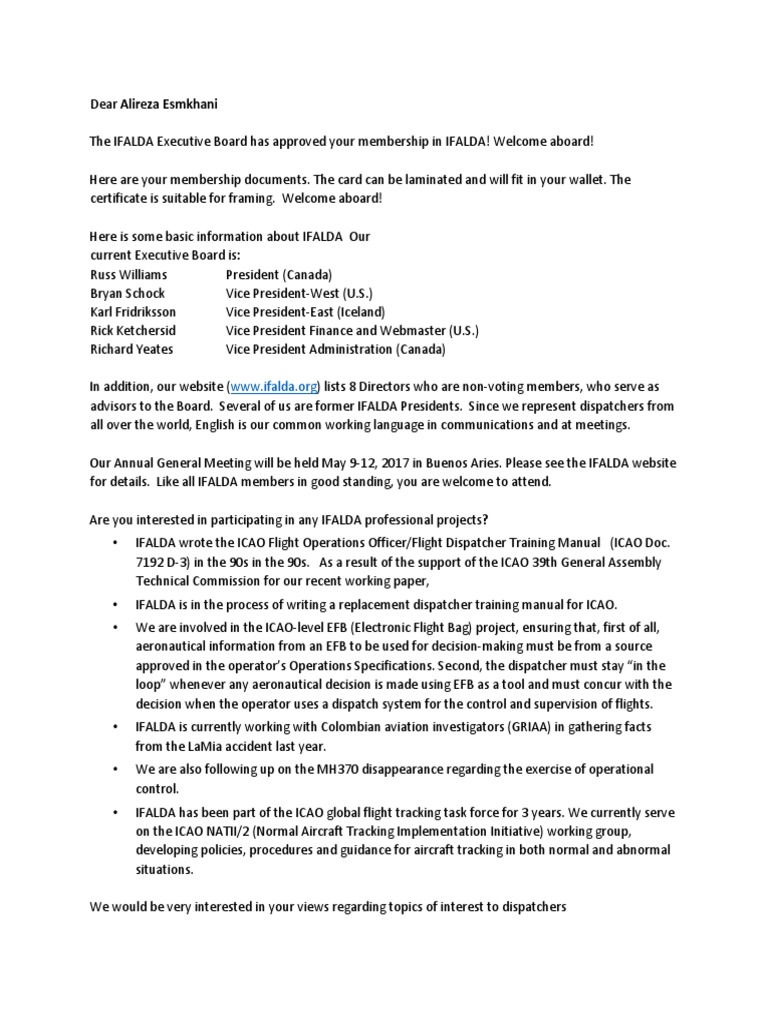 Welcome Letter | PDF | Malaysia Airlines Flight 370 | Aviation