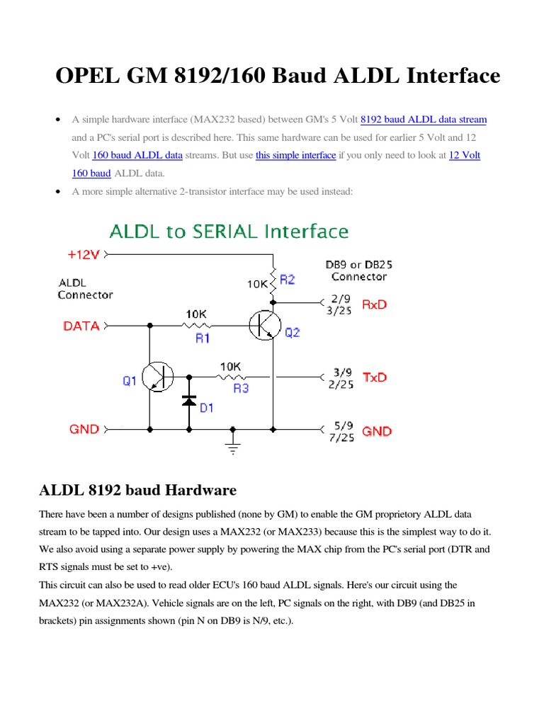 Interface Circuit for Tapping into GM's Proprietary 8192 Baud ALDL ...