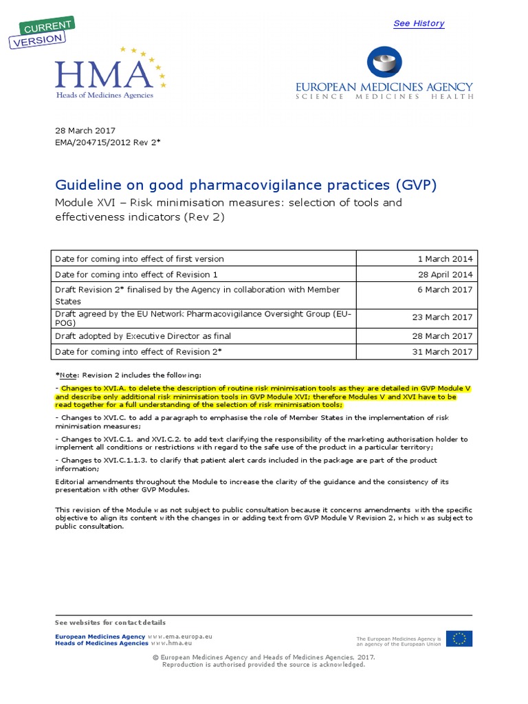 EMA GVP XVI Risk Minimization Rev 2 | PDF | Pharmacovigilance | Risk