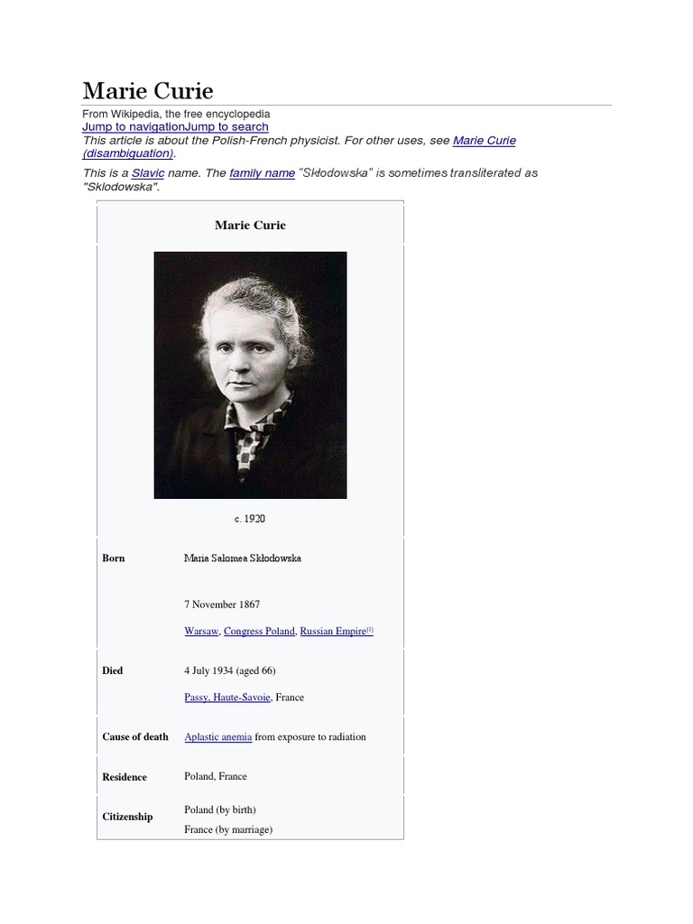 Referat Marie Curie | Download Free PDF | Marie Curie | Physical Sciences