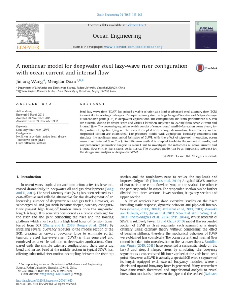 +A Nonlinear Model For Deepwater Steel Lazy-Wave Riser Configuration ...