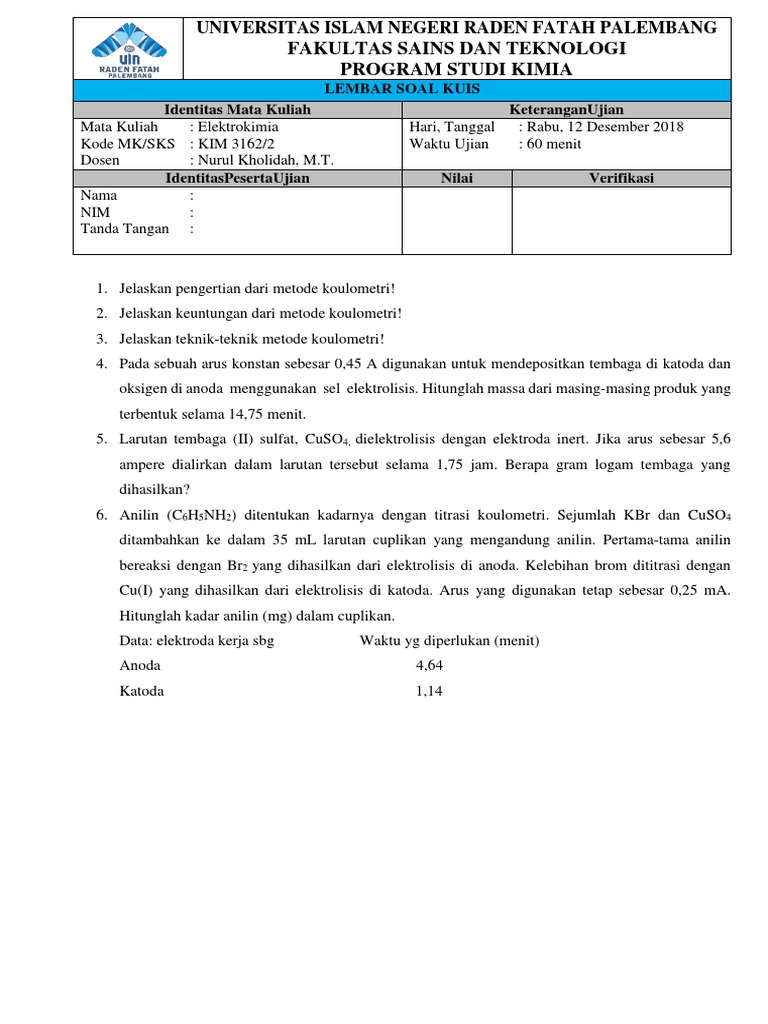 Soal Kuis Elektrokimia | PDF