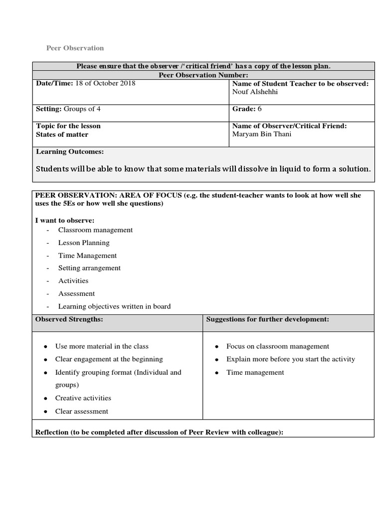 Peer Observation 3 | PDF | Educational Assessment | Lesson Plan