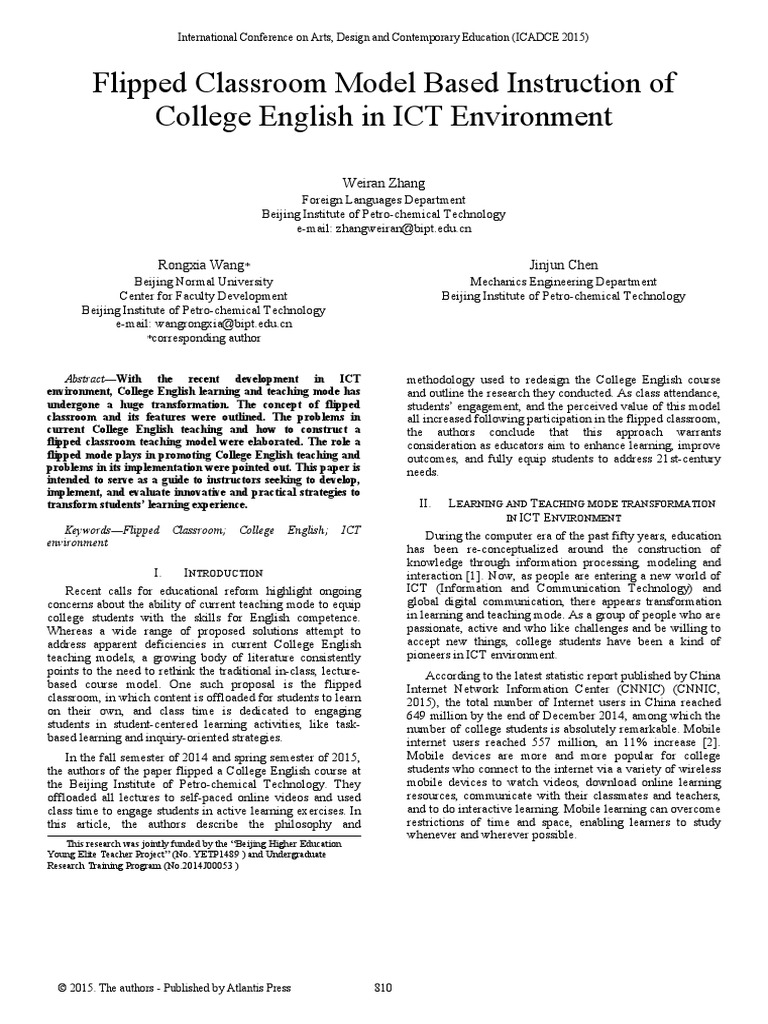 Flipped Classroom Model Based Instruction of College English in ICT ...