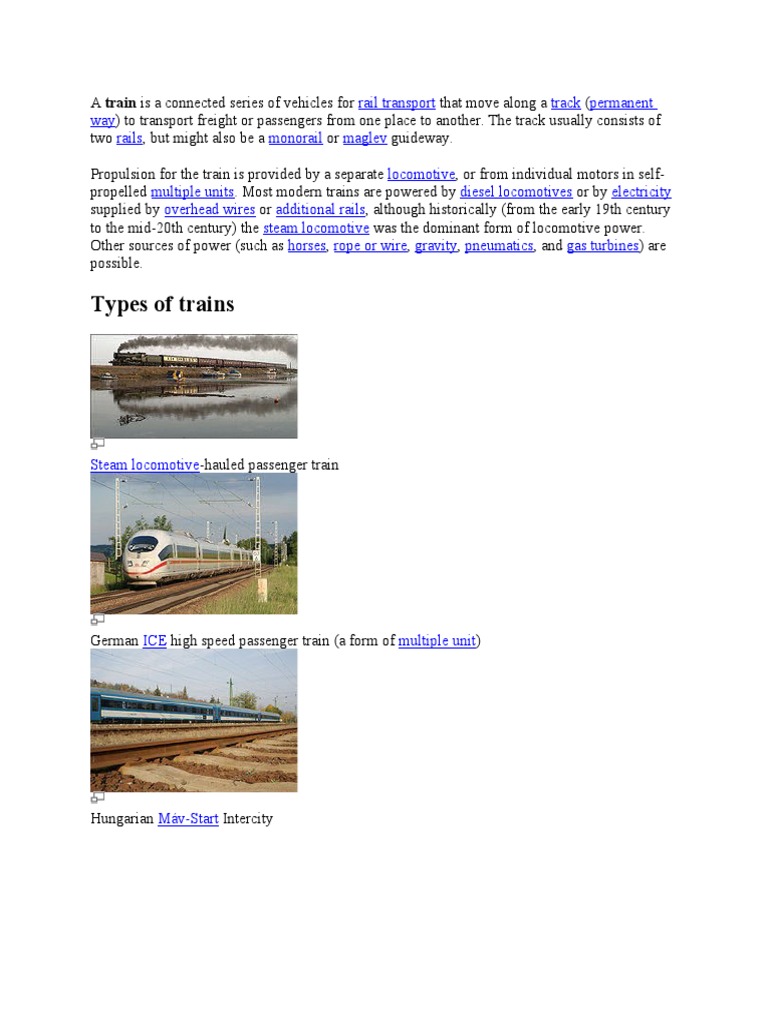 Types of Trains | PDF | Train | Rail Transport