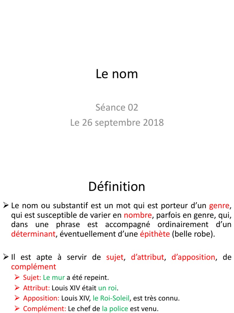 Définition et types de noms en français | PDF | Nom (grammaire) | Genre ...