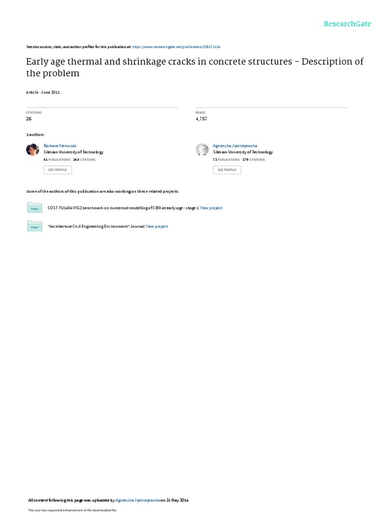 Early Age Thermal and Shrinkage Cracks | PDF | Concrete | Stress ...