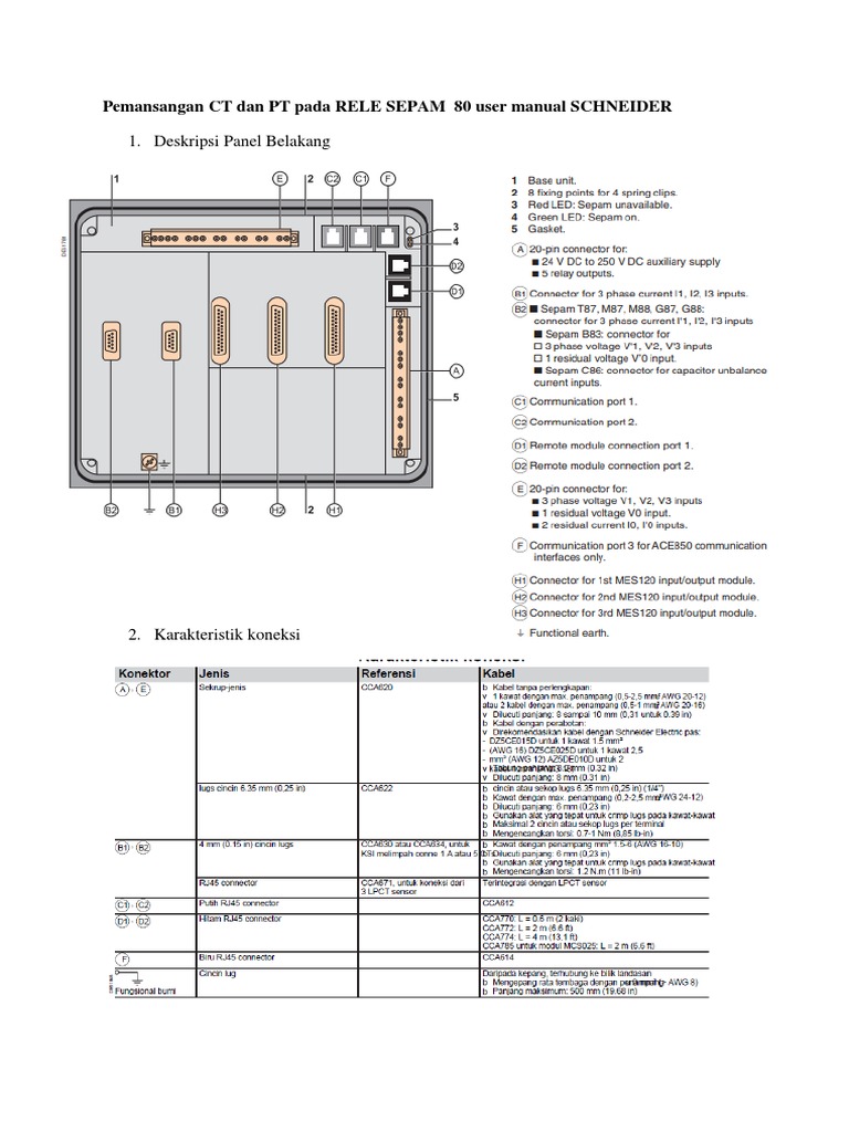 Pemasangan CT dan PT pada RELE SEPAM 80 user manual SCHNEIDER | PDF