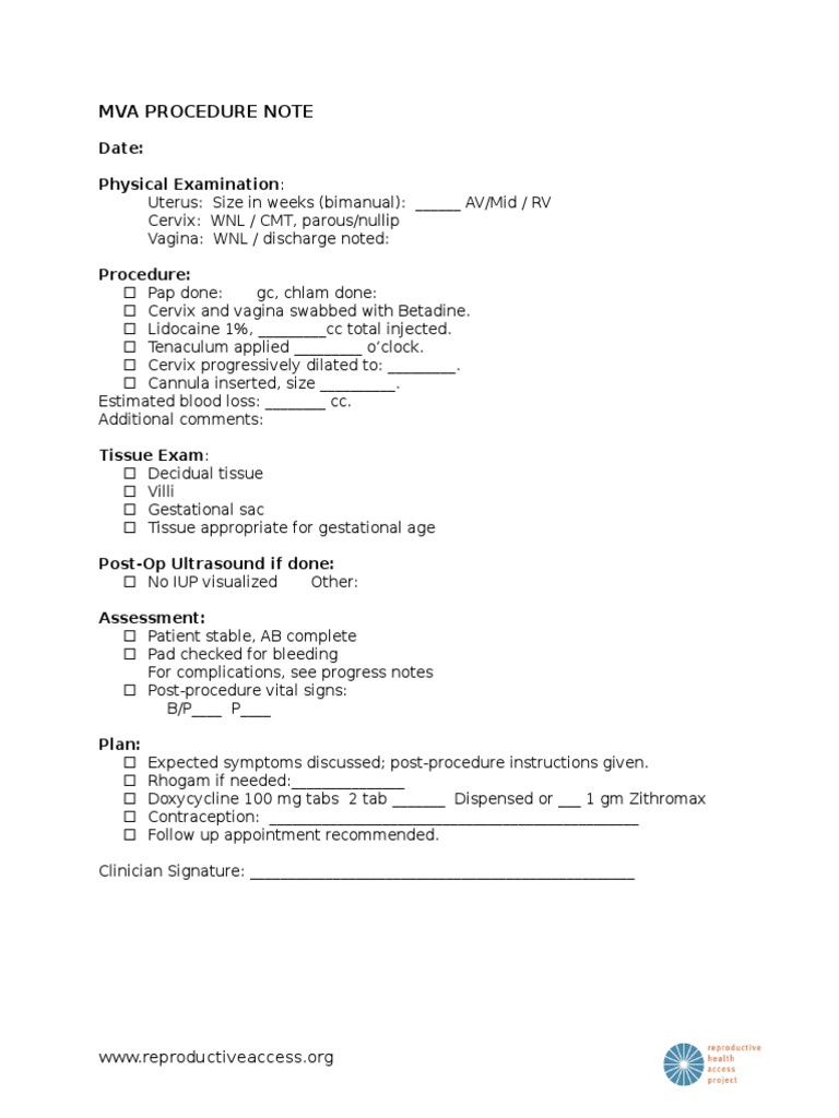 Mva Procedure Note | PDF