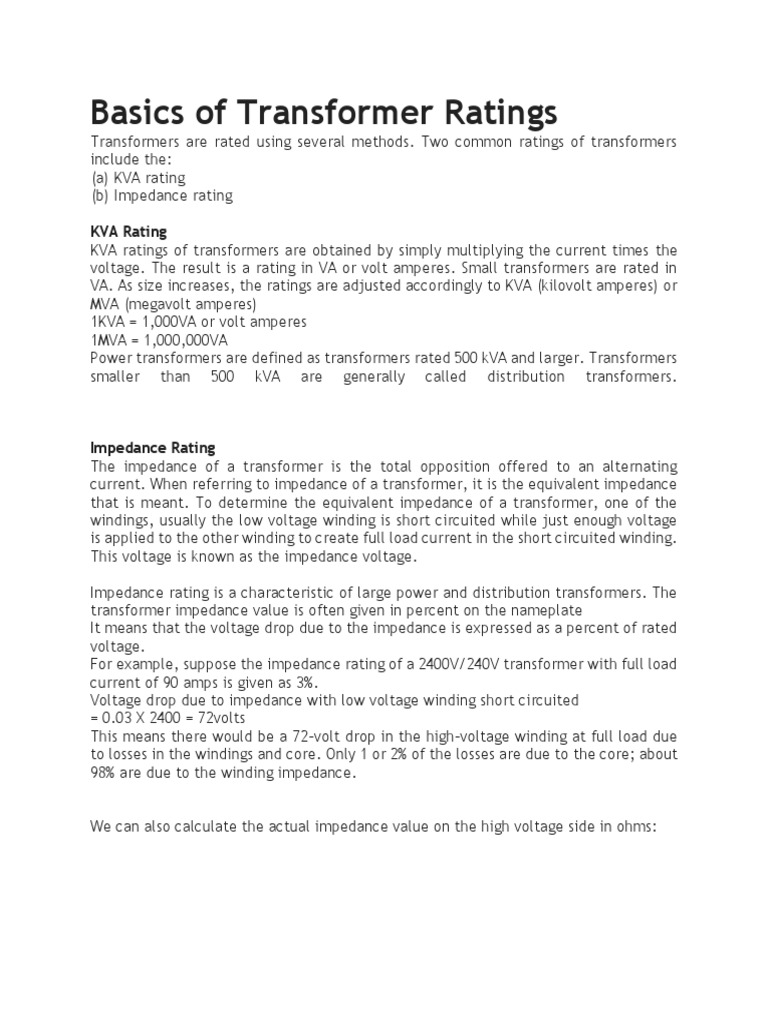 Basics of Transformer Ratings | PDF