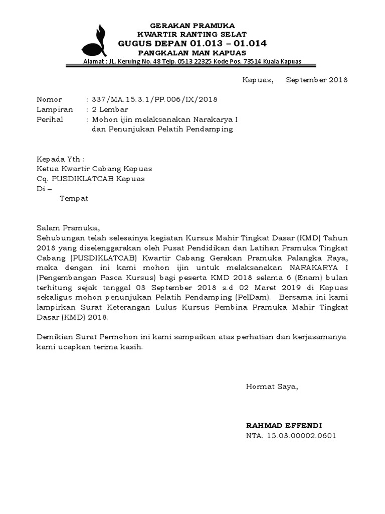 Surat Memohon Pelatih Pendamping | PDF