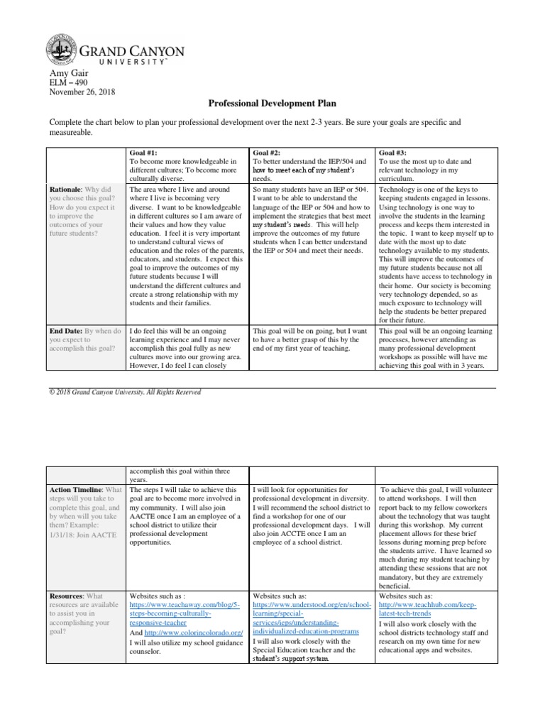 Elm - 490 - Professional Development Plan Template 3 | PDF ...