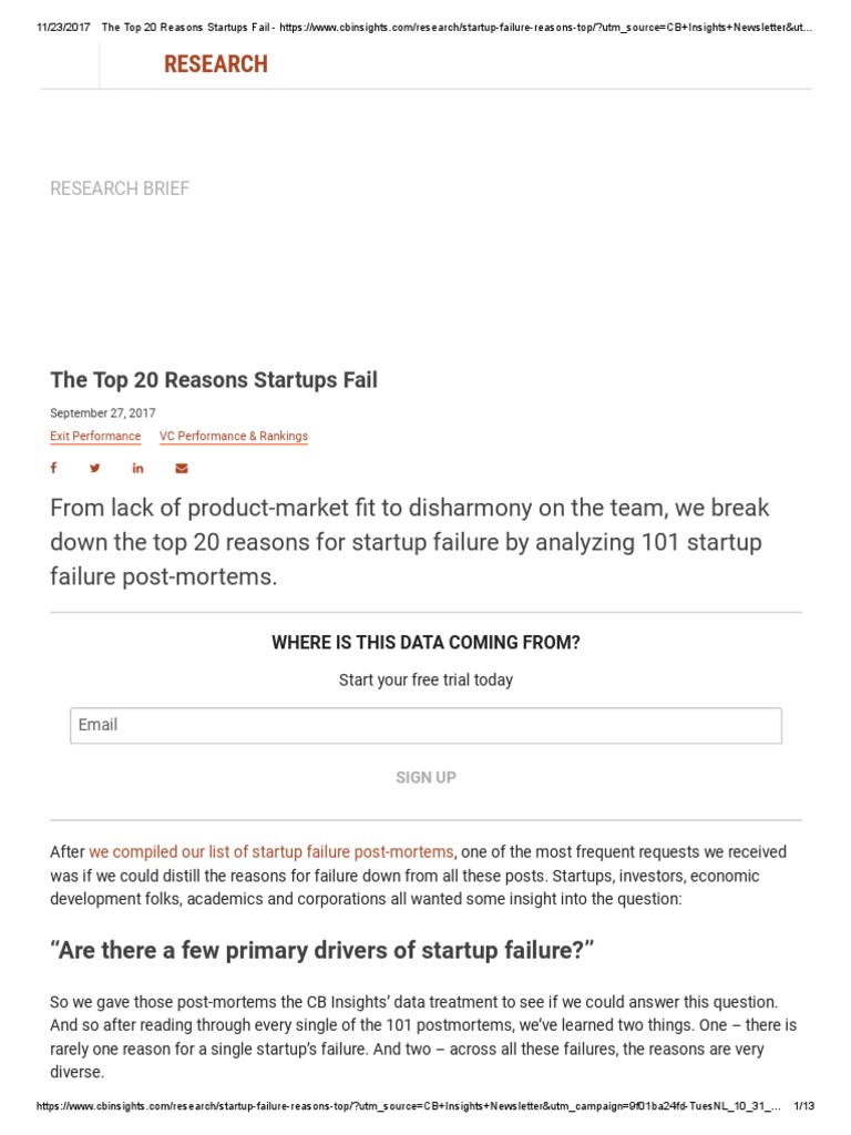 The Top 20 Reasons Startups Fail | PDF | Startup Company | Small ...