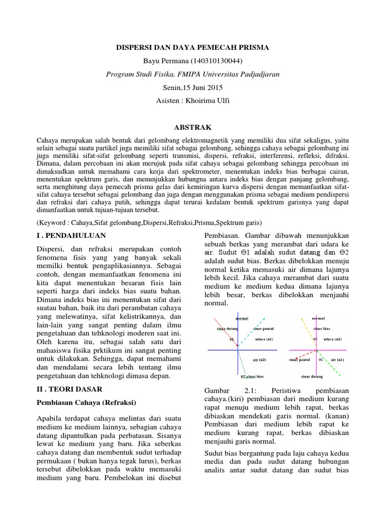 Jurnal M4 Dispersi Dan Daya Pemecah Prisma | PDF