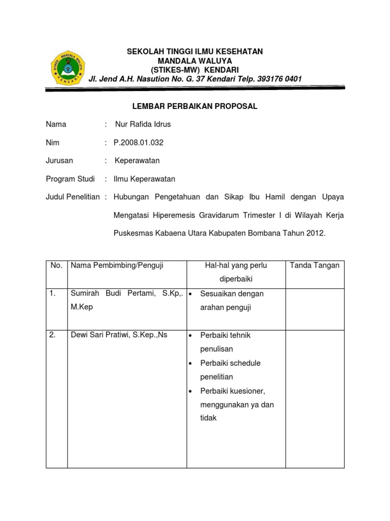 Lembar Perbaikan Seminar Proposal | PDF