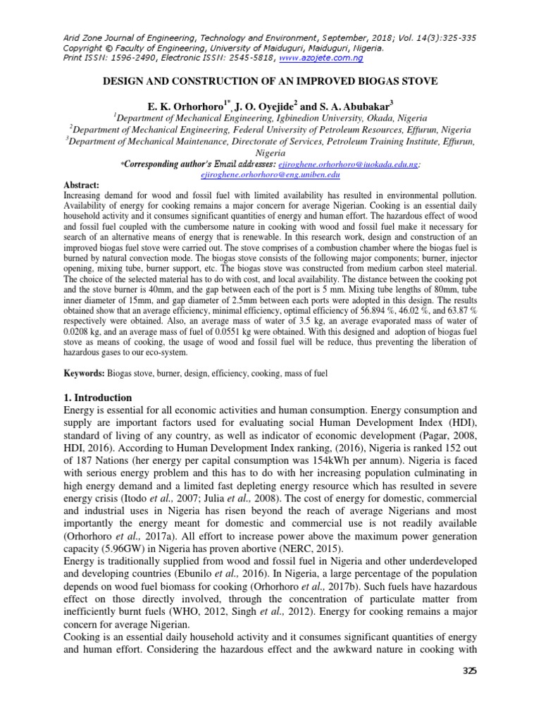 Design and Construction of An Improved Biogas Stove | PDF | Biogas ...