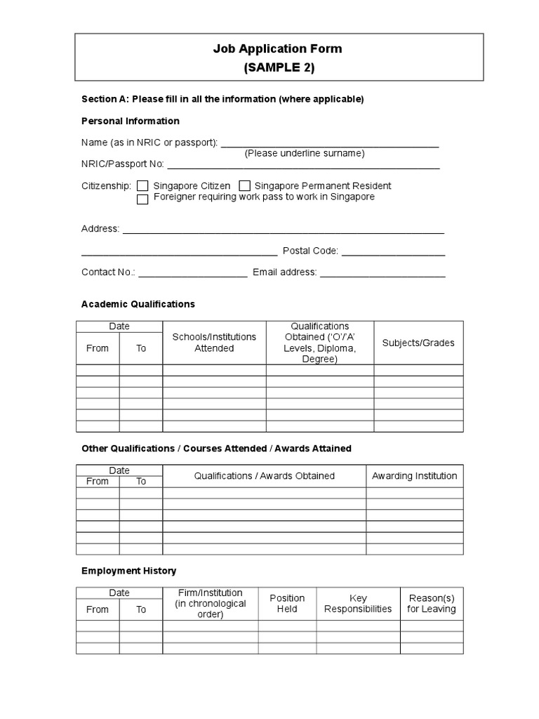 Resources - Job Application Form - Sample 2 | PDF | Citizenship ...