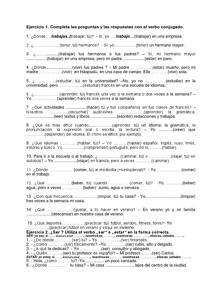 1.1 Verbos Regulares. Ser o Estar | PDF | Verbo | Idiomas