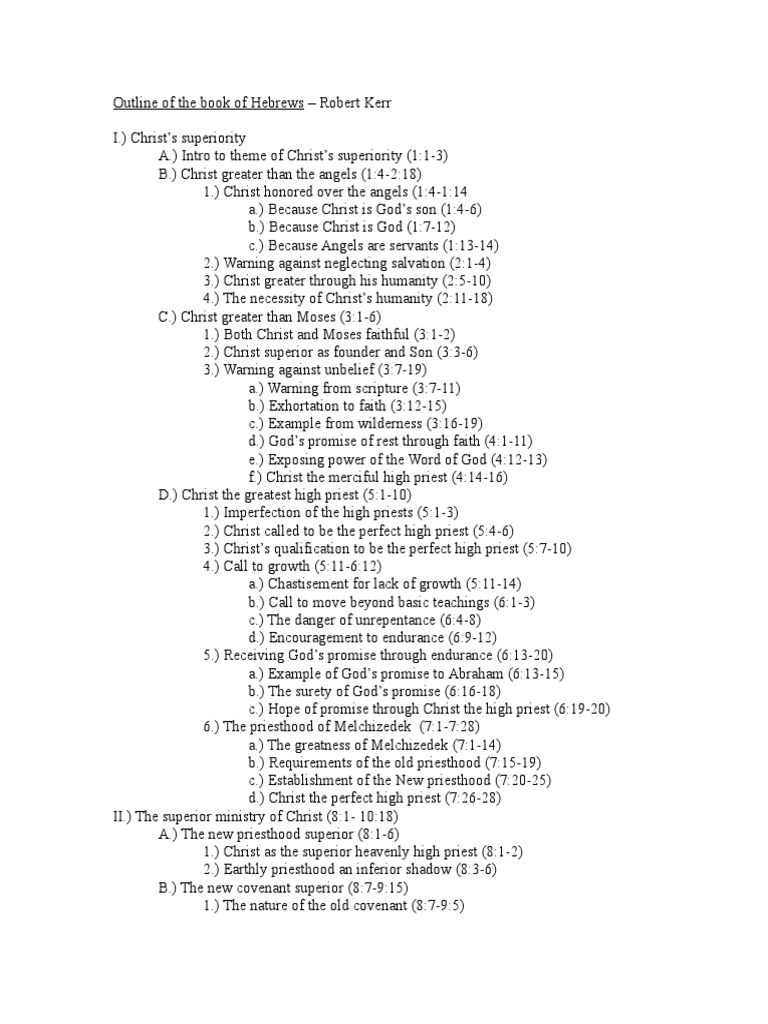 Outline of The Book of Hebrews: Robert Kerr | PDF | Covenant (Biblical ...