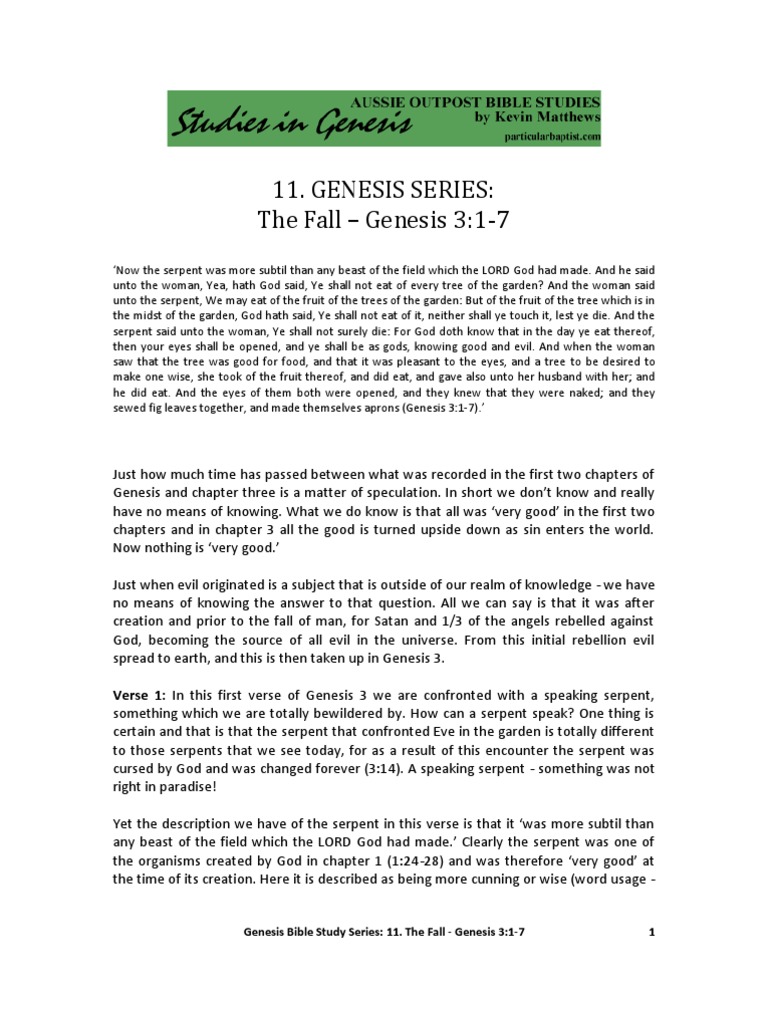 Genesis Study 11: The Fall - Genesis 3:1-7 | PDF | Serpents In The ...