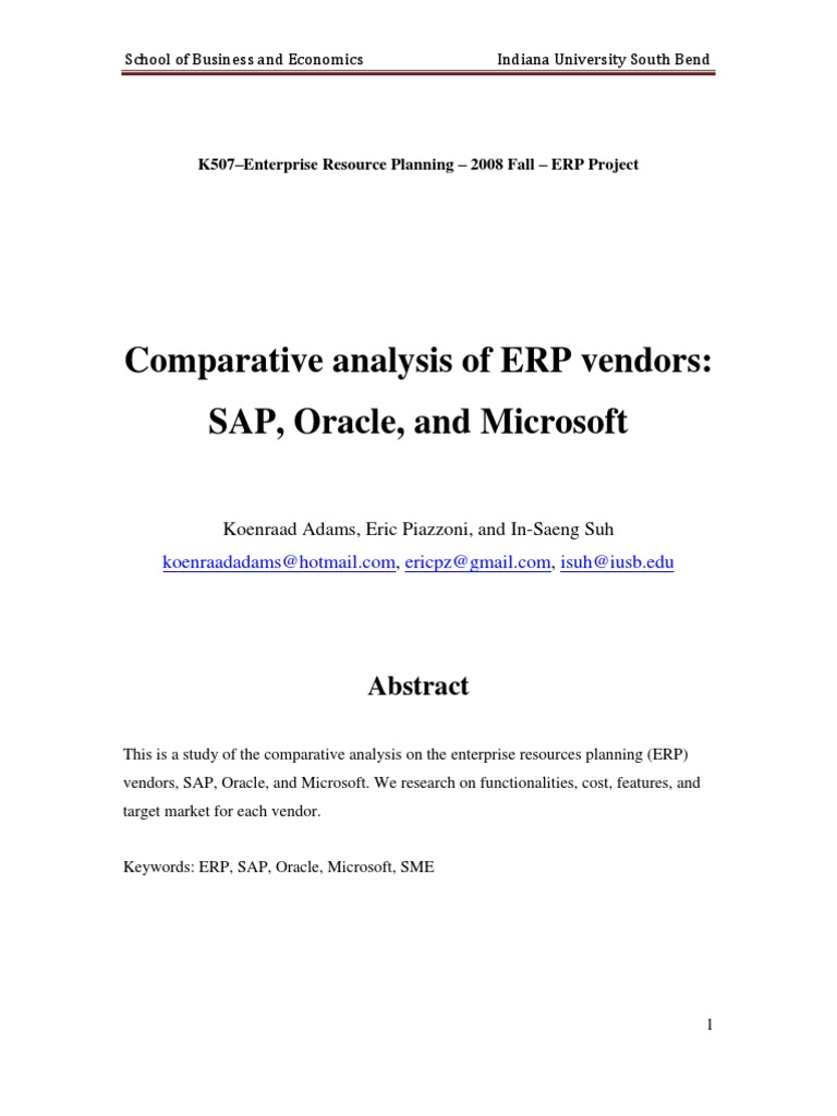 Comparing ERP Solutions: A Study of SAP, Oracle, and Microsoft Dynamics ...